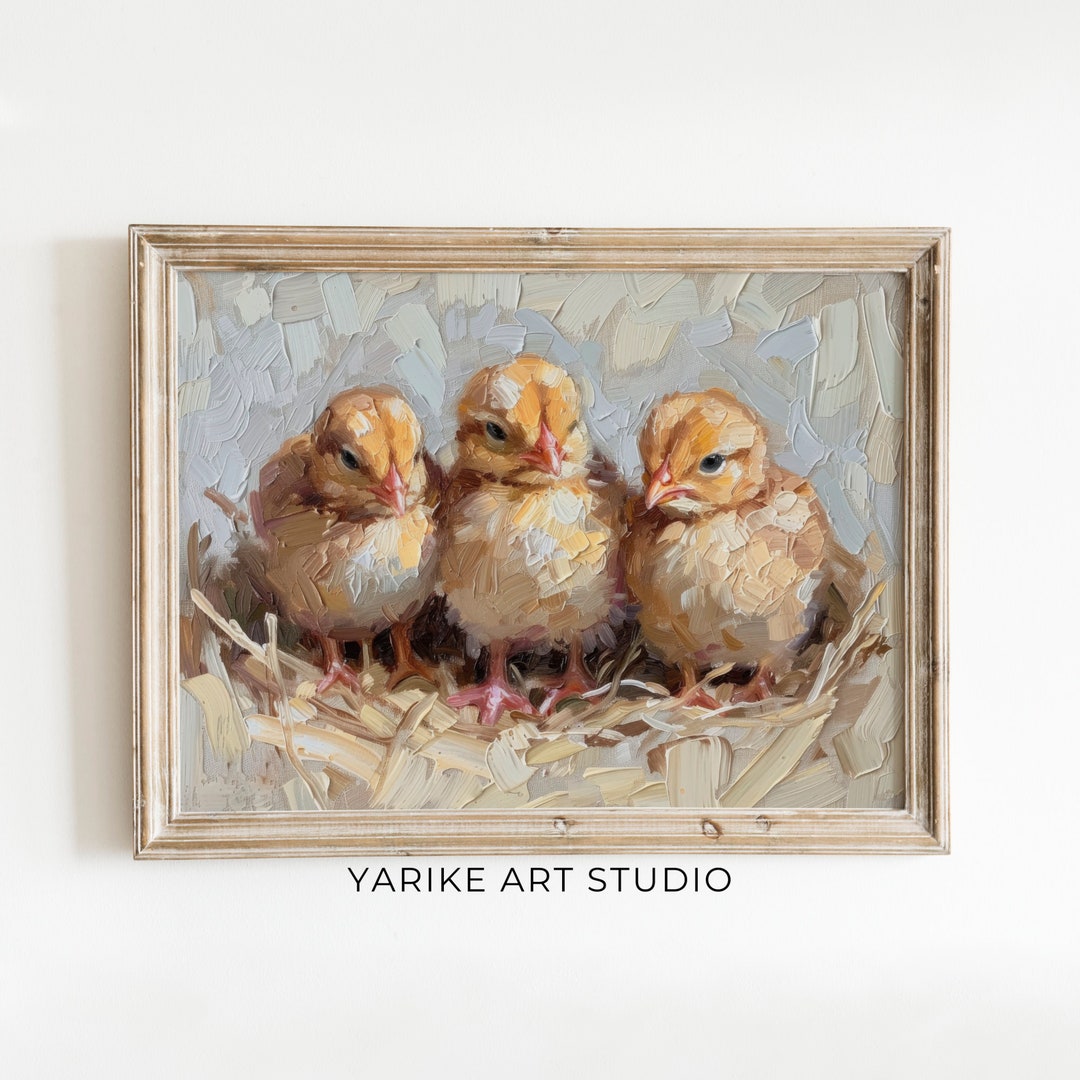 Rustic Baby Chicks Printable, Spring Print Chicken Painting, Farmhouse ...