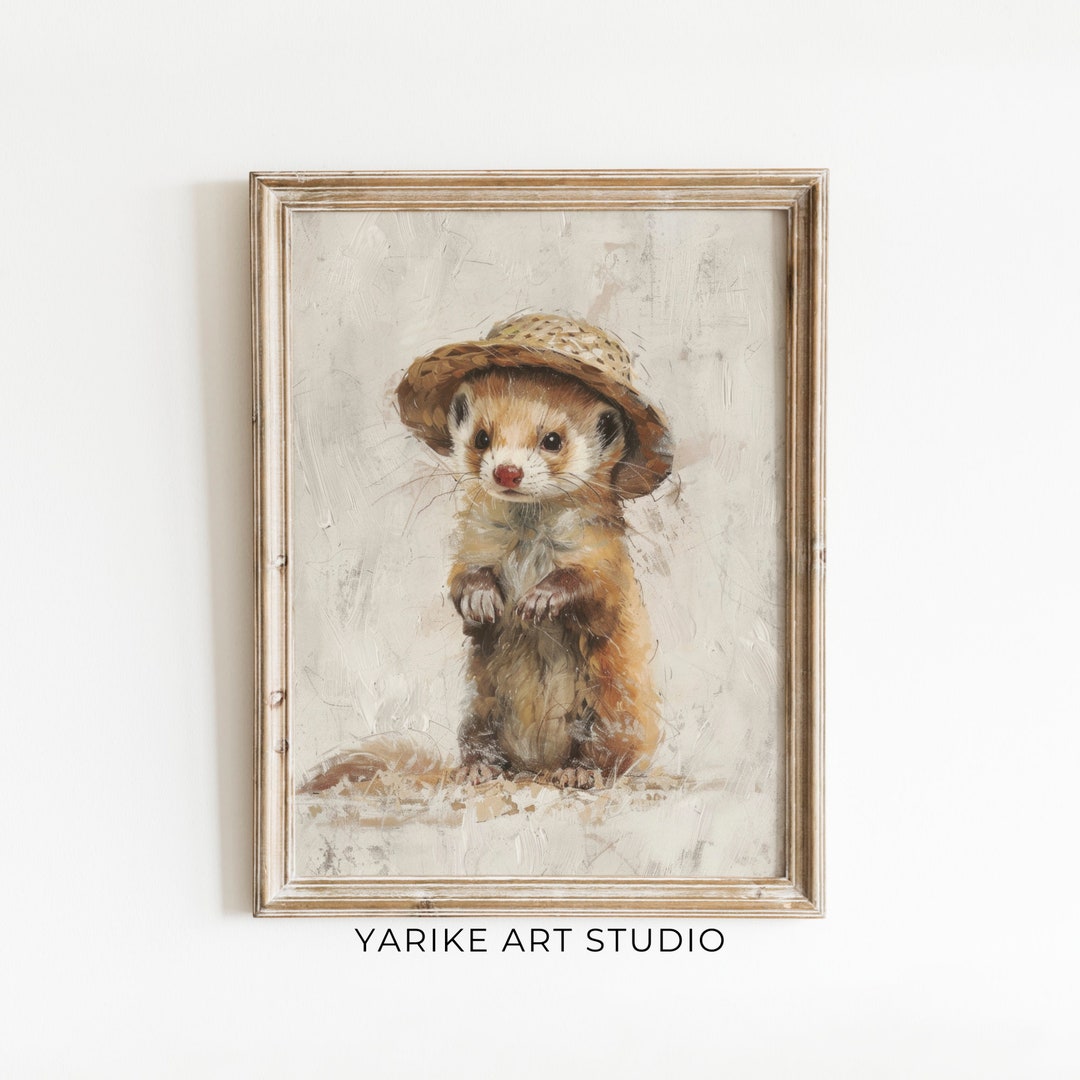 Vintage Ferret Portrait Painting Rustic Wall Art Decor Farmhouse Wall ...