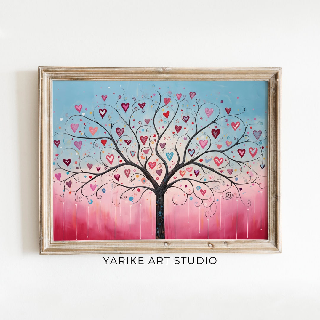 Valentinstag Herz Baum Gemälde | Valentinstag Geschenk | Valentinstag Folk Wandkunst ...