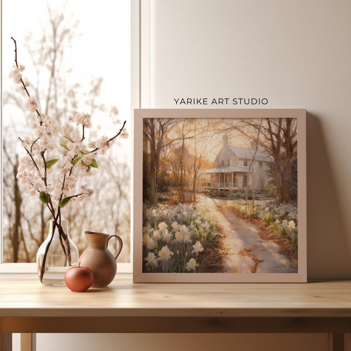 PRINTABLE Vintage Country House Painting, Rustic Wooden House Print ...