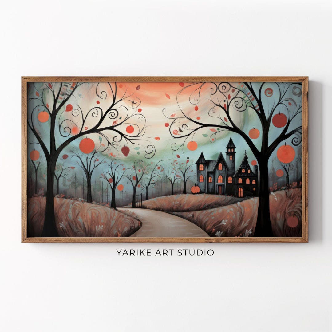 Halloween Castle Landscape, Scary Autumn House Frame TV Art (digital ...