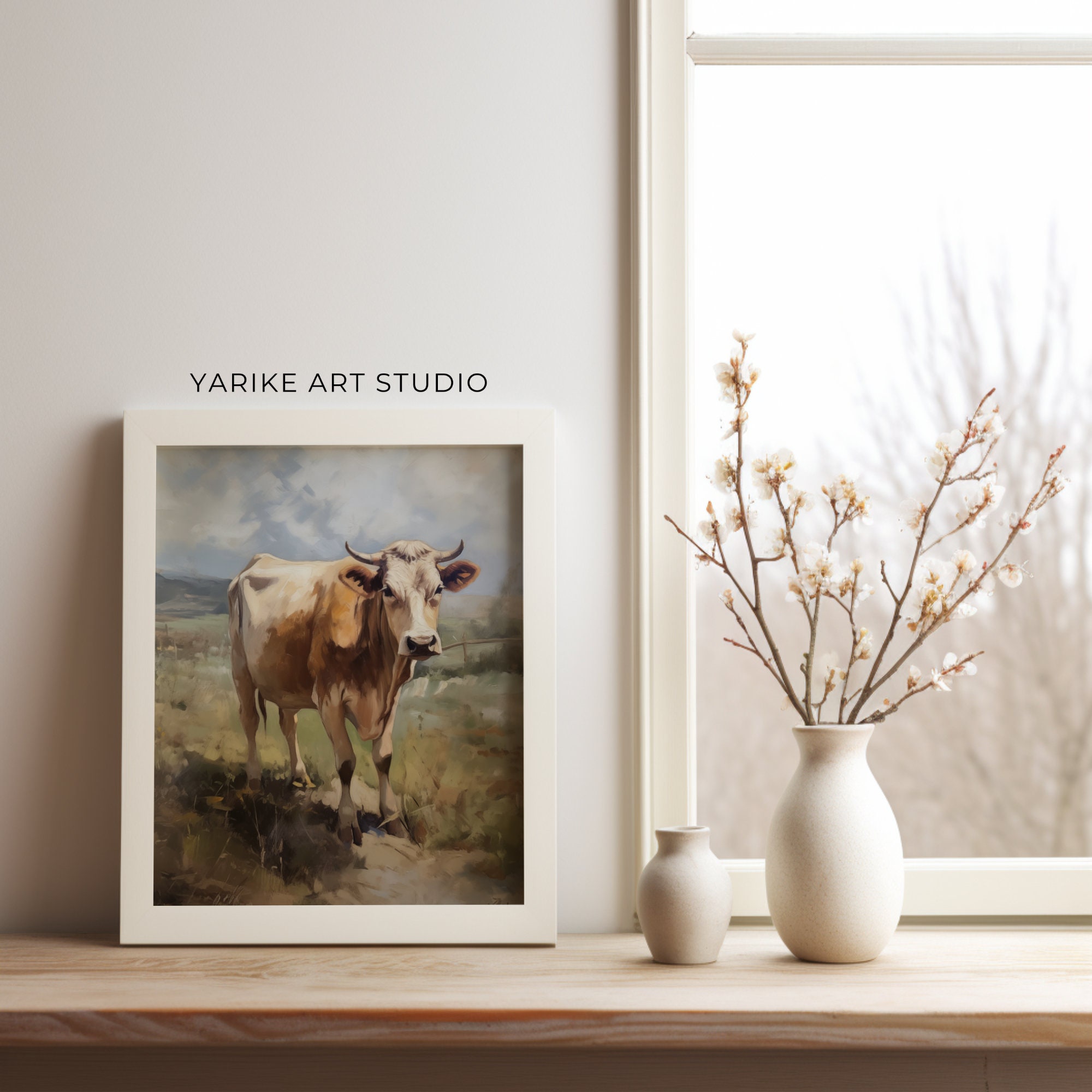 Vintage Cow Print Neutral Country Wall Art Cow Art Rustic Farmhouse ...