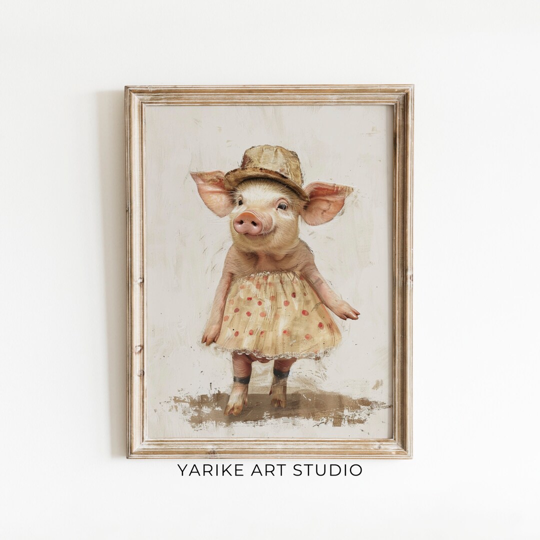 Vintage Pig Portrait Painting Rustic Wall Art Decor Vintage Farmhouse ...