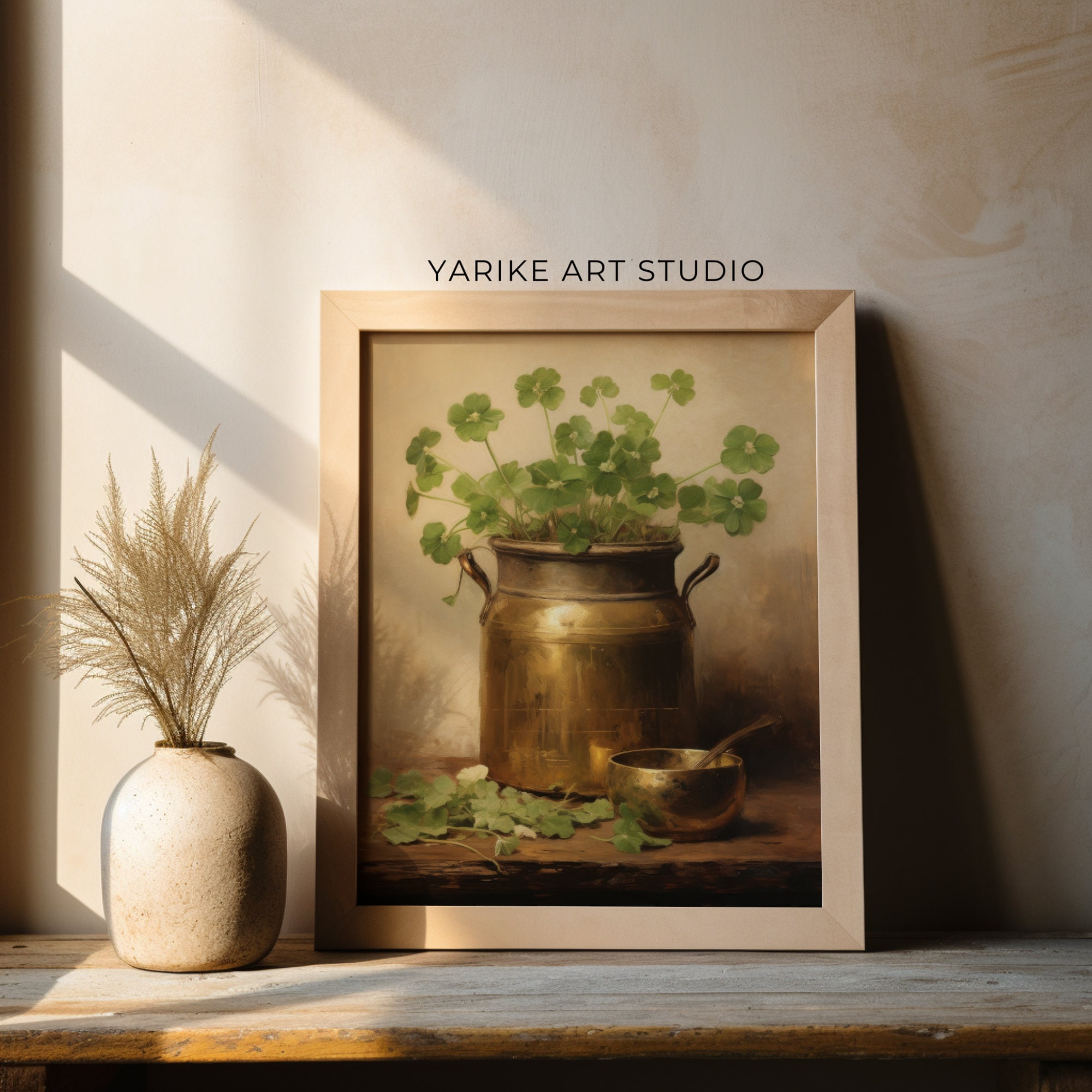 Four Leaf Clover Still Life Painting St Patricks Day Print Vintage ...