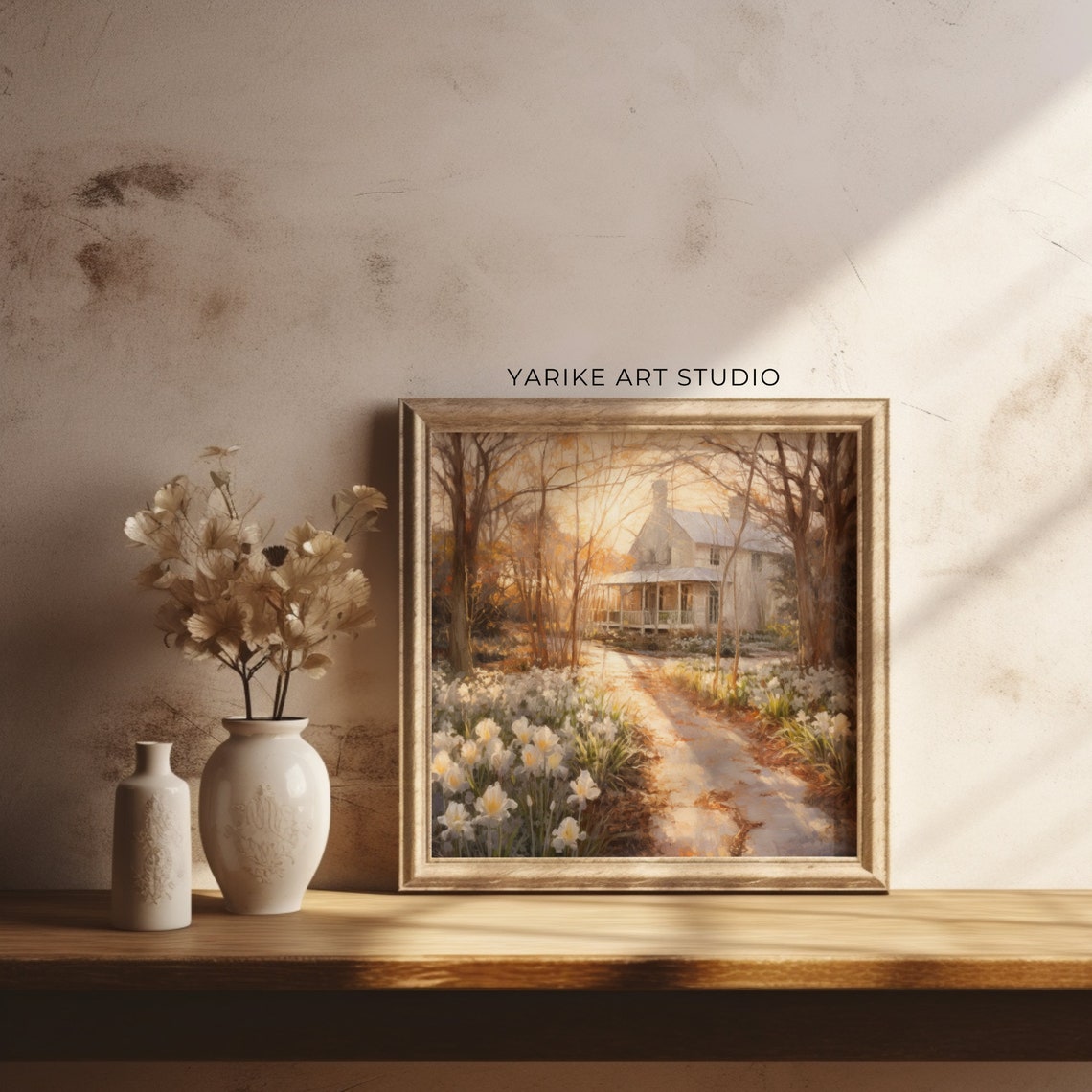PRINTABLE Vintage Country House Painting, Rustic Wooden House Print ...