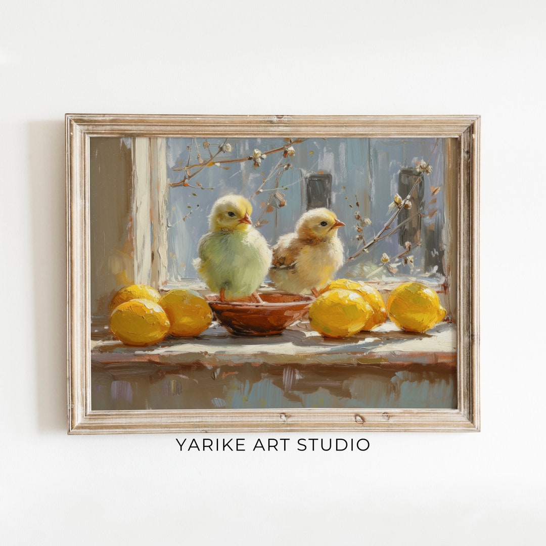 Printable Easter Chicks, Baby Chicks Wall Art, Cottage Oil Painting ...