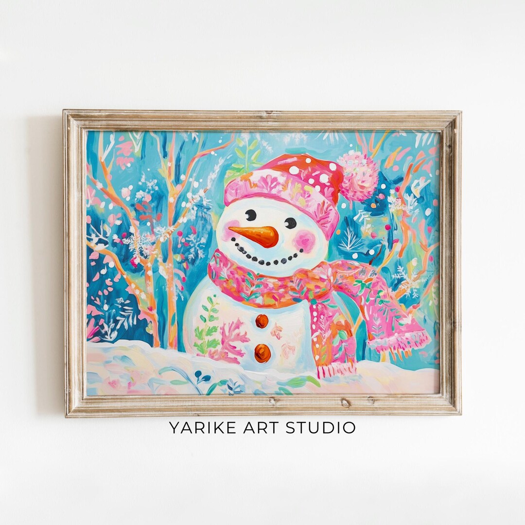 Colorful Snowman Portrait Painting | Christmas Decorating Xmas Print ...