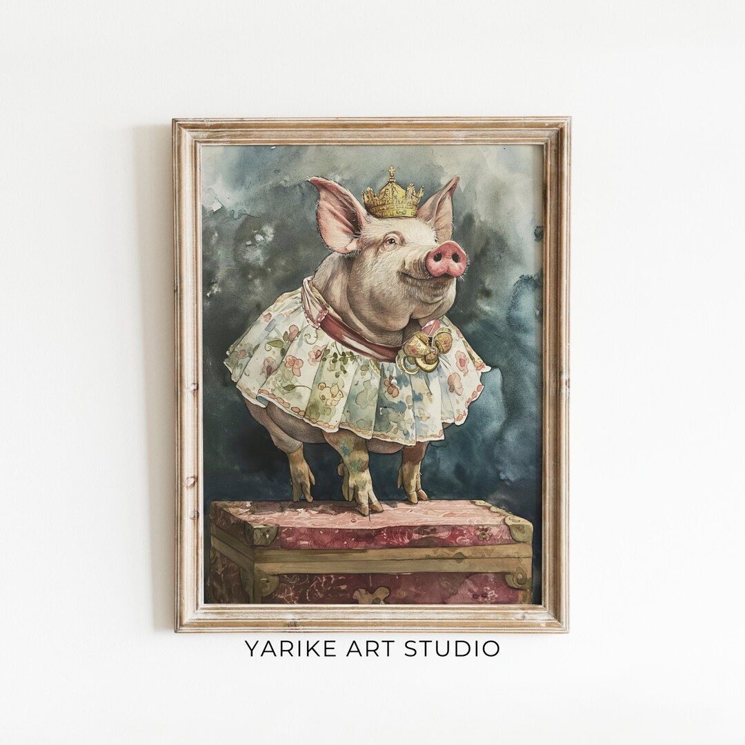 Folk Art Pig King Portrait Print | Pig Watercolor Painting | PRINTABLE ...