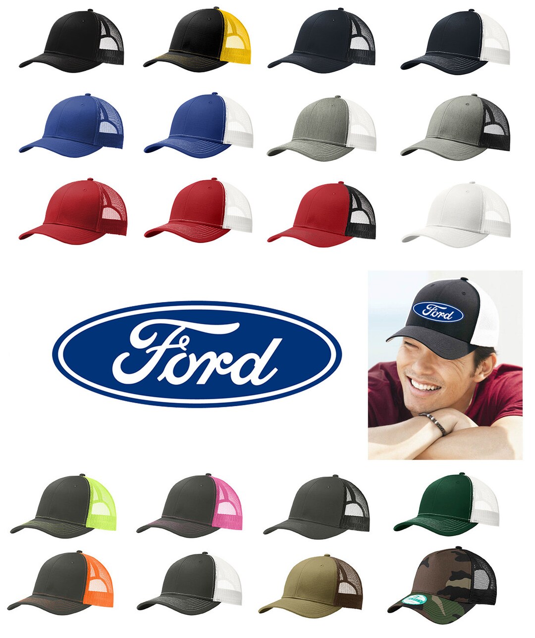 Ford Script Logo Classic Outline Design Snapback Trucker Hat Cap - Etsy