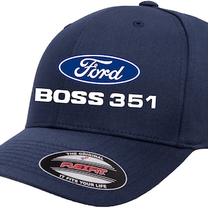 Ford Boss 351 Mustang Logo Classic Design Flexfit 6277 Baseball Hat Cap ...