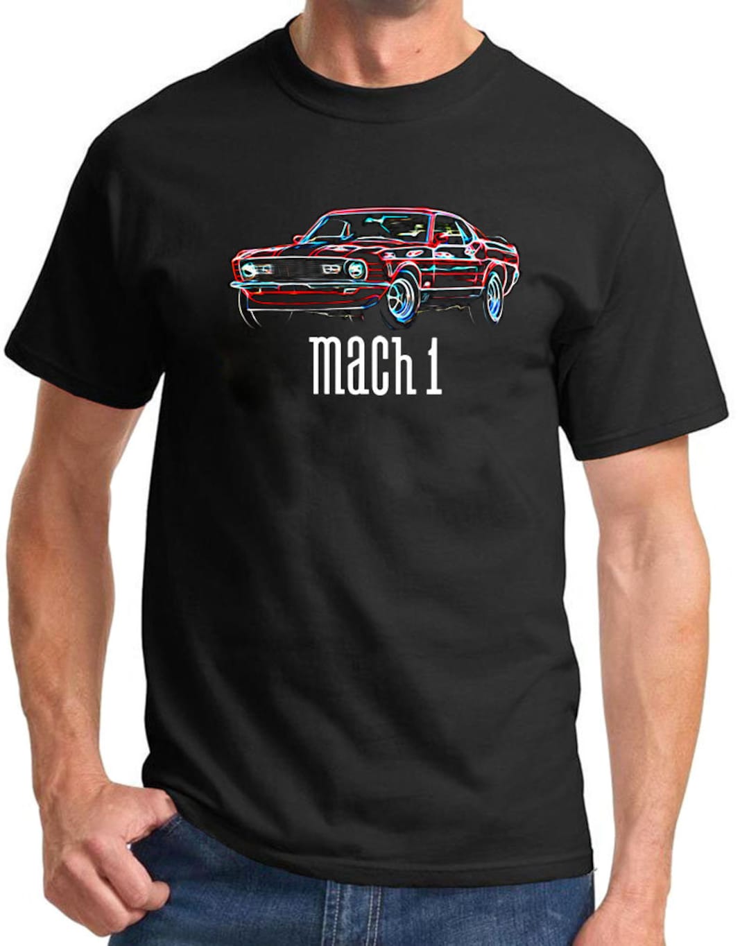 1970 Ford Mach 1 Mustang Neon Design Full Color Tshirt - Etsy
