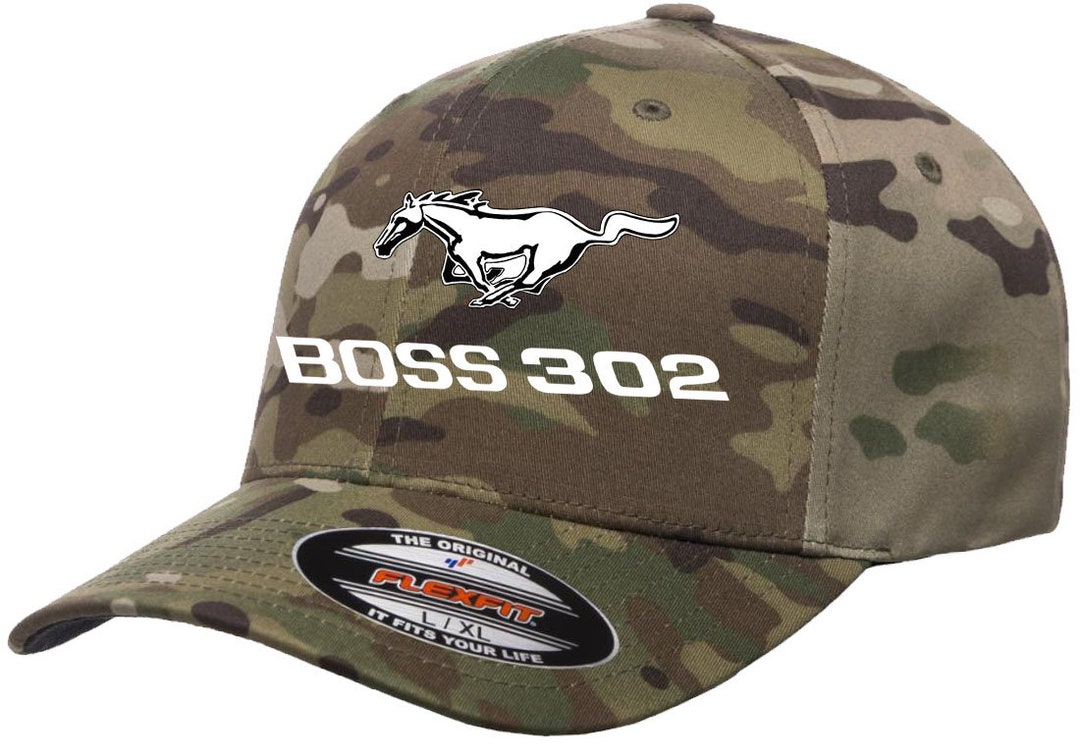Ford Boss 302 Mustang Logo Classic Design Flexfit 6277 Baseball Hat Cap ...