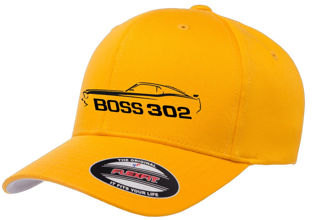 1969 Ford Boss 302 Mustang Outline Design Flexfit 6277 Baseball Hat Cap ...