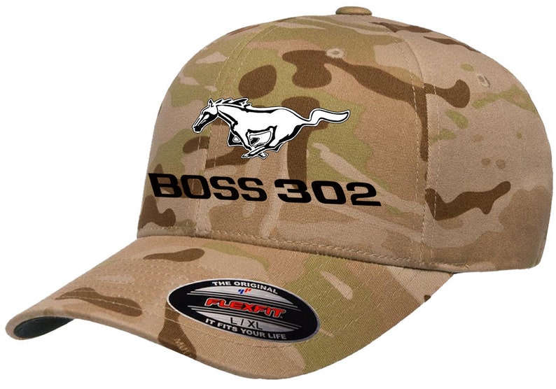 Ford Boss 302 Mustang Logo Classic Design Flexfit 6277 Baseball Hat Cap ...