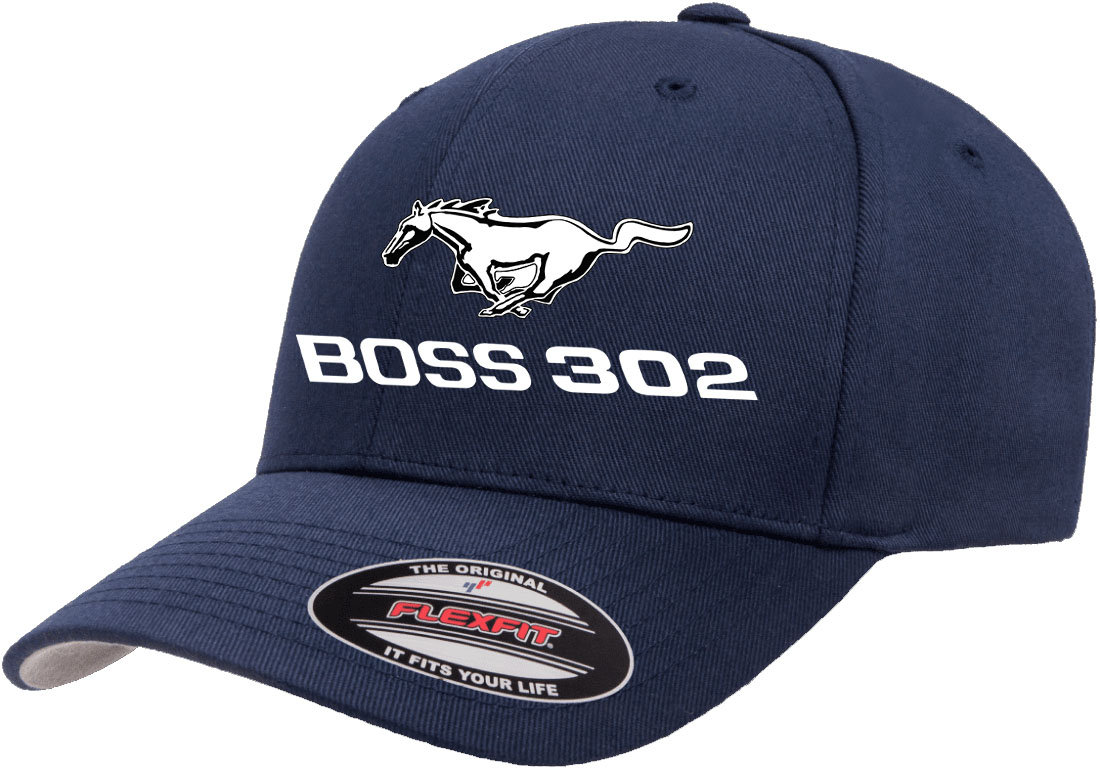 Ford Boss 302 Mustang Logo Classic Design Flexfit 6277 Baseball Hat Cap ...
