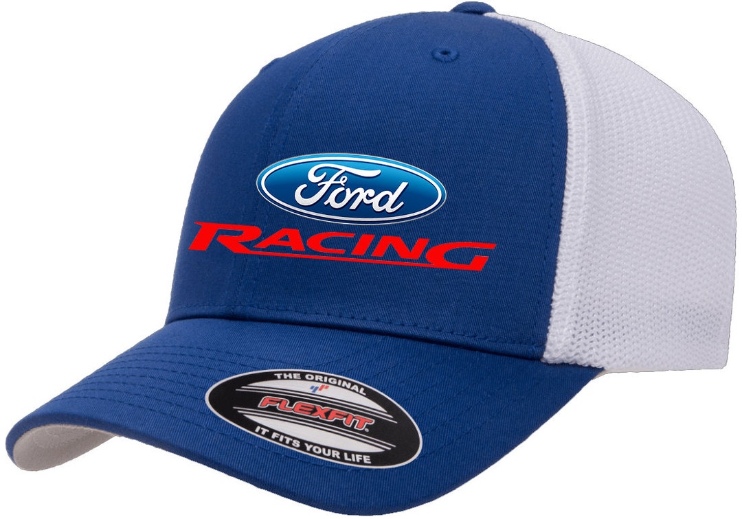 Ford Racing Classic Logo Design Flexfit 6511 Trucker Baseball Hat Cap ...