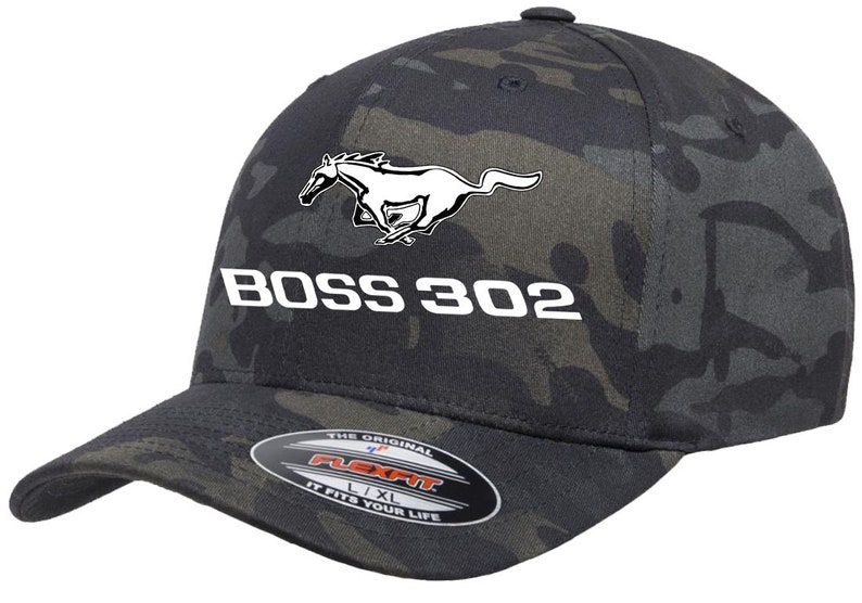 Ford Boss 302 Mustang Logo Classic Design Flexfit 6277 Baseball Hat Cap ...