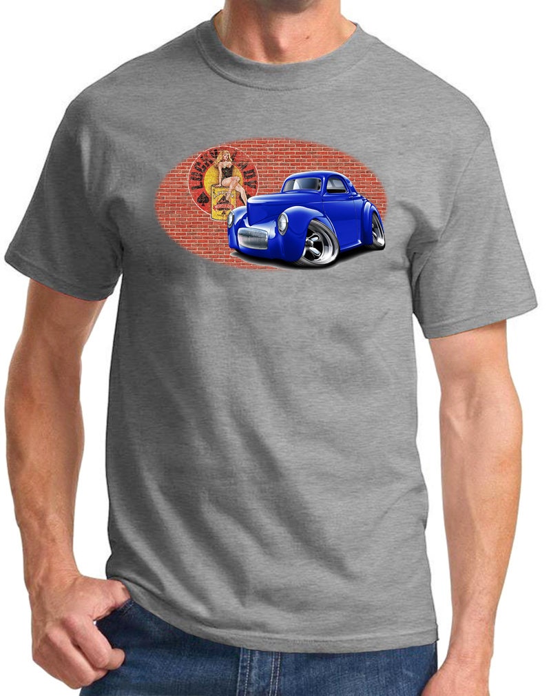 1941 Willys Hot Rod Blue Car Brick Wall Full Color Design Tshirt - Etsy