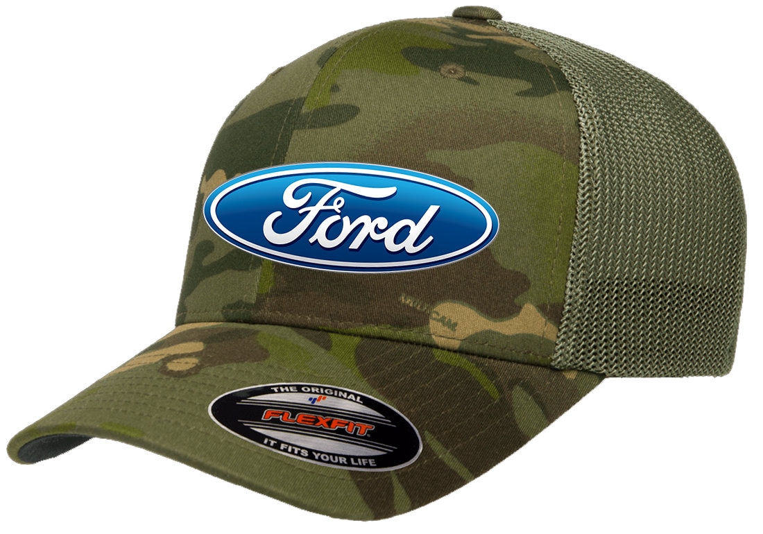 Ford Script Oval Logo Classic Design Flexfit 6511 Trucker Baseball Hat ...
