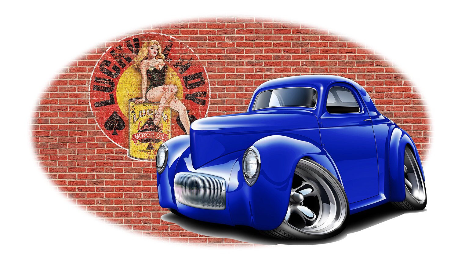 1941 Willys Hot Rod Blue Car Brick Wall Full Color Design Tshirt - Etsy