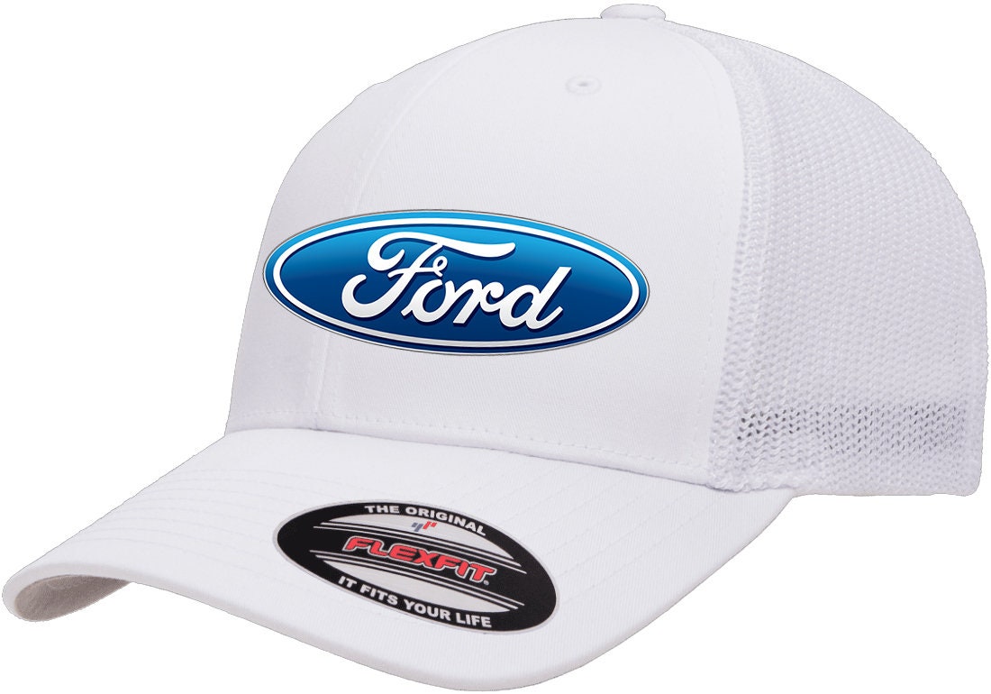 Ford Oval Script Logo Classic Design Flexfit 6511 Trucker Baseball Hat ...