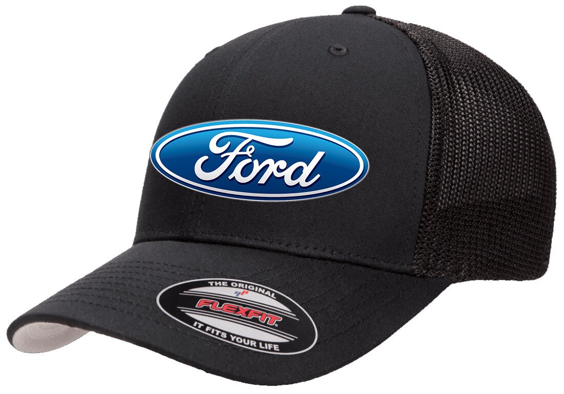 Ford Script Oval Logo Classic Design Flexfit 6511 Trucker Baseball Hat ...