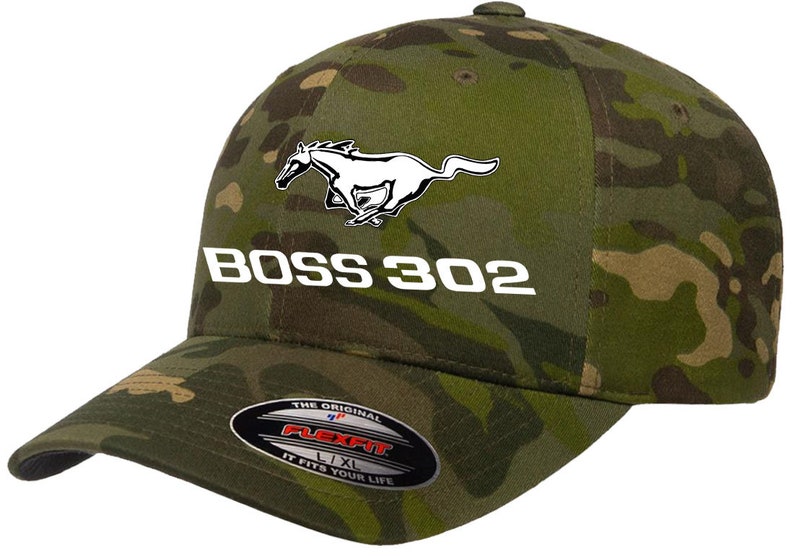 Ford Boss 302 Mustang Logo Classic Design Flexfit 6277 Baseball Hat Cap ...