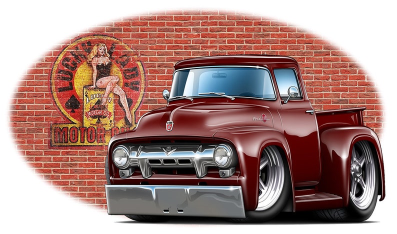 1954 Ford F100 Maroon Pickup Truck Brick Wall Full Color - Etsy