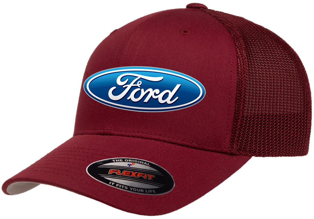 Ford Oval Script Logo Classic Design Flexfit 6511 Trucker Baseball Hat ...