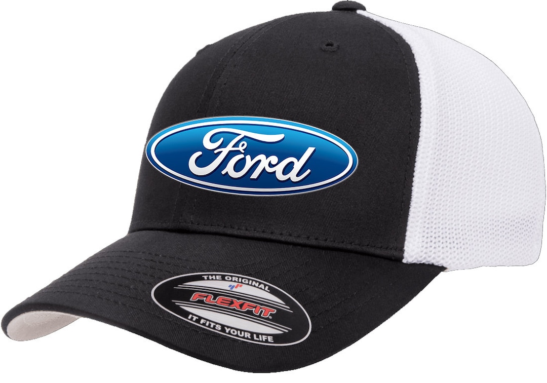 Ford Script Oval Logo Classic Design Flexfit 6511 Trucker Baseball Hat ...