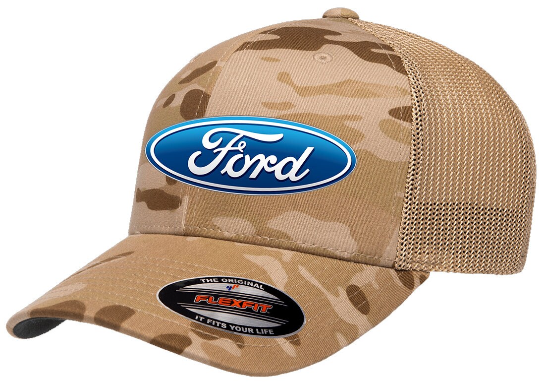 Ford Script Oval Logo Classic Design Flexfit 6511 Trucker Baseball Hat ...