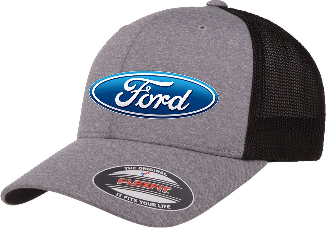 Ford Oval Script Logo Classic Design Flexfit 6511 Trucker Baseball Hat ...