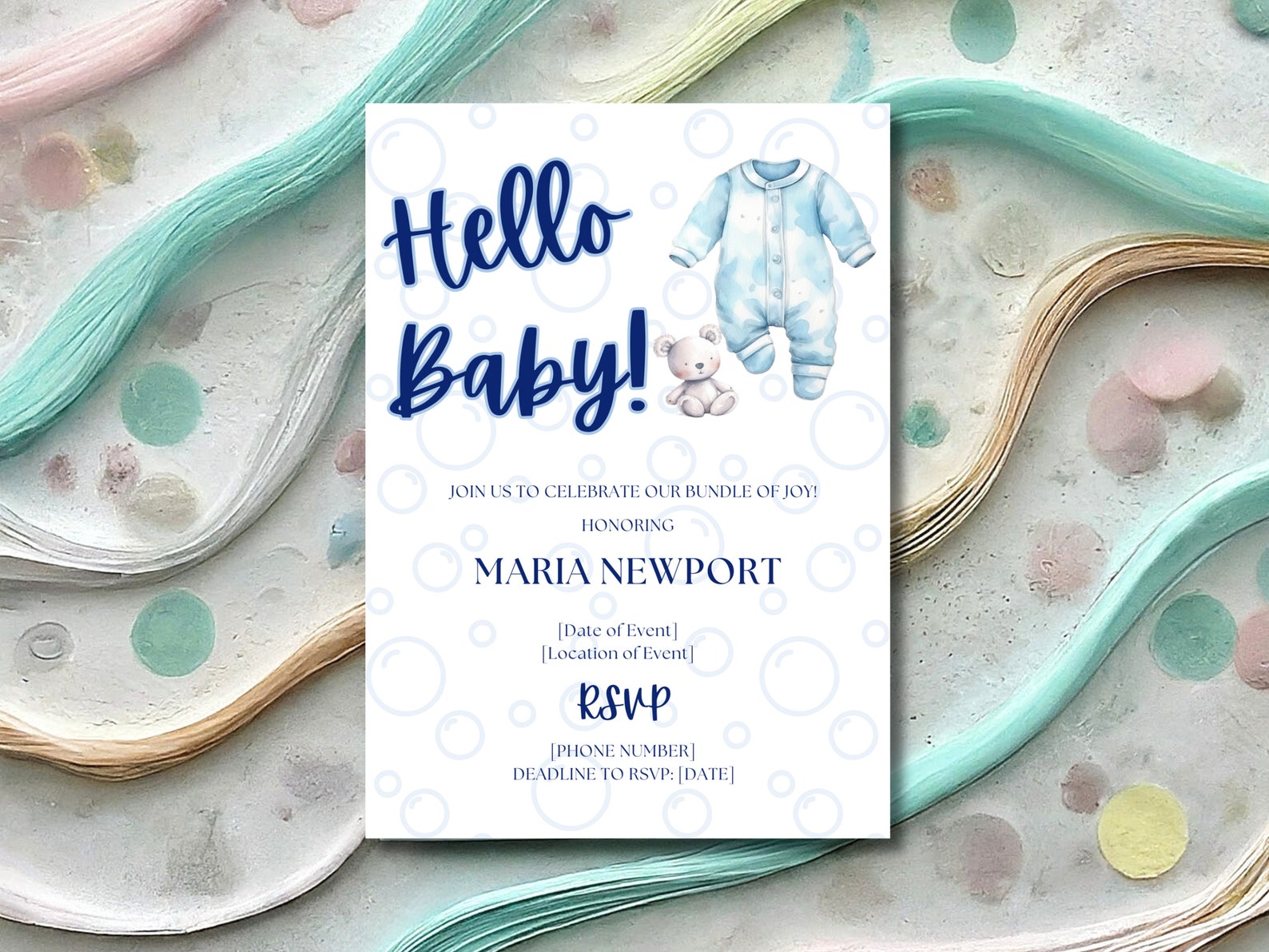 Adorable Blue Baby Shower Invitation Canva Template - Instant Digital ...