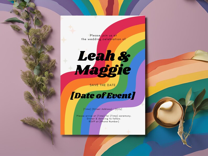 Inclusive Editable LGBTQ Save the Date Template Rainbow DIY Wedding ...
