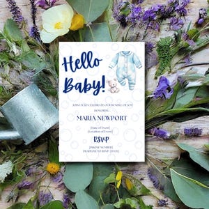 Adorable Blue Baby Shower Invitation Canva Template - Instant Digital ...