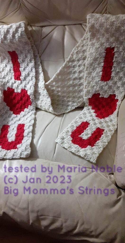 C2C (diagonal Box Stitch) Adult I Heart You Scarf - Etsy