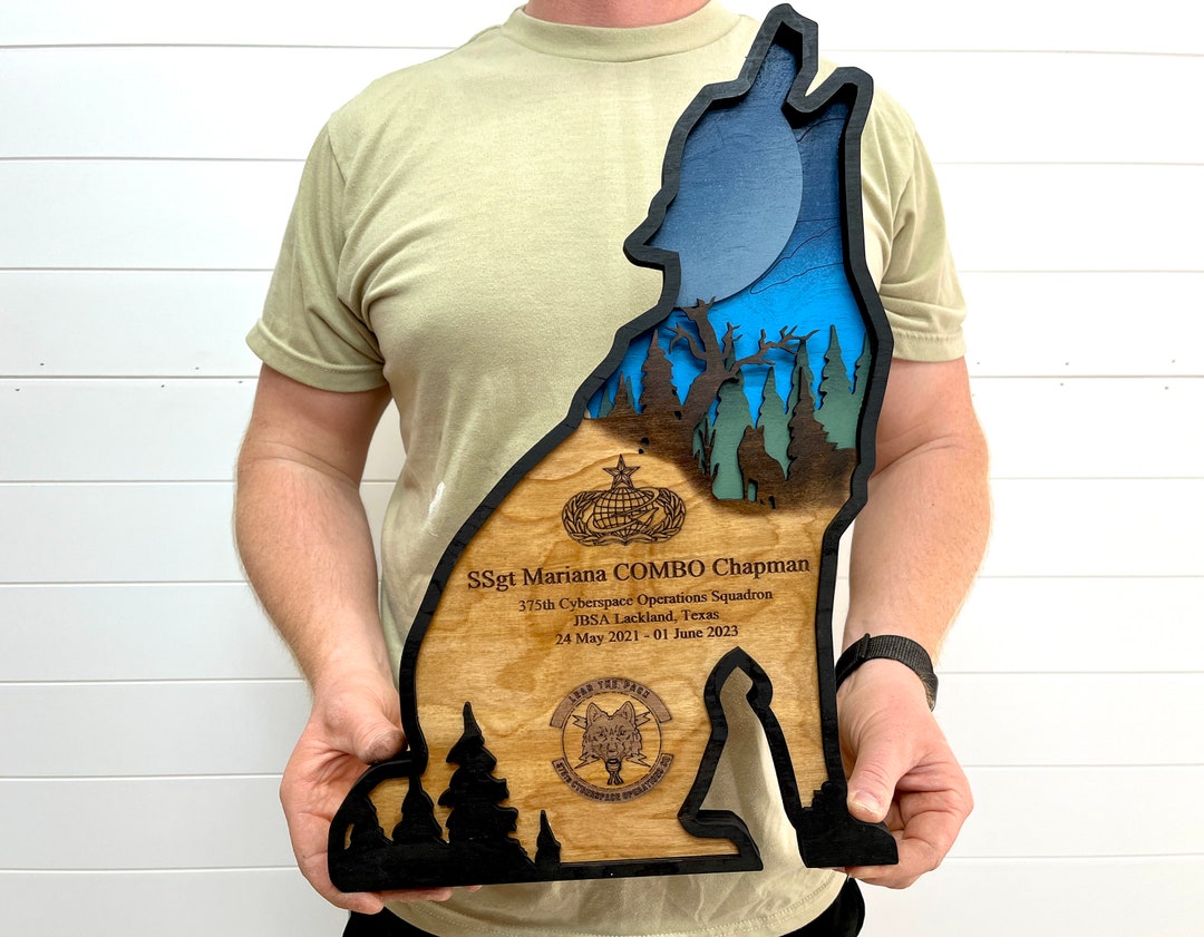 Wolf Outline Wood Plaque: Unique Military Plaque for Retirement, PCS or ...