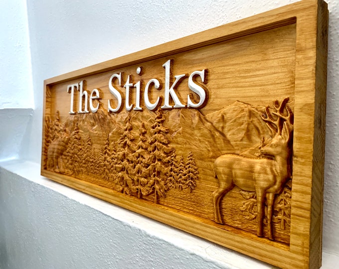 3D Hunting Sign Forest Woodland Mountain Scenery Sign Family Name Cabin ...