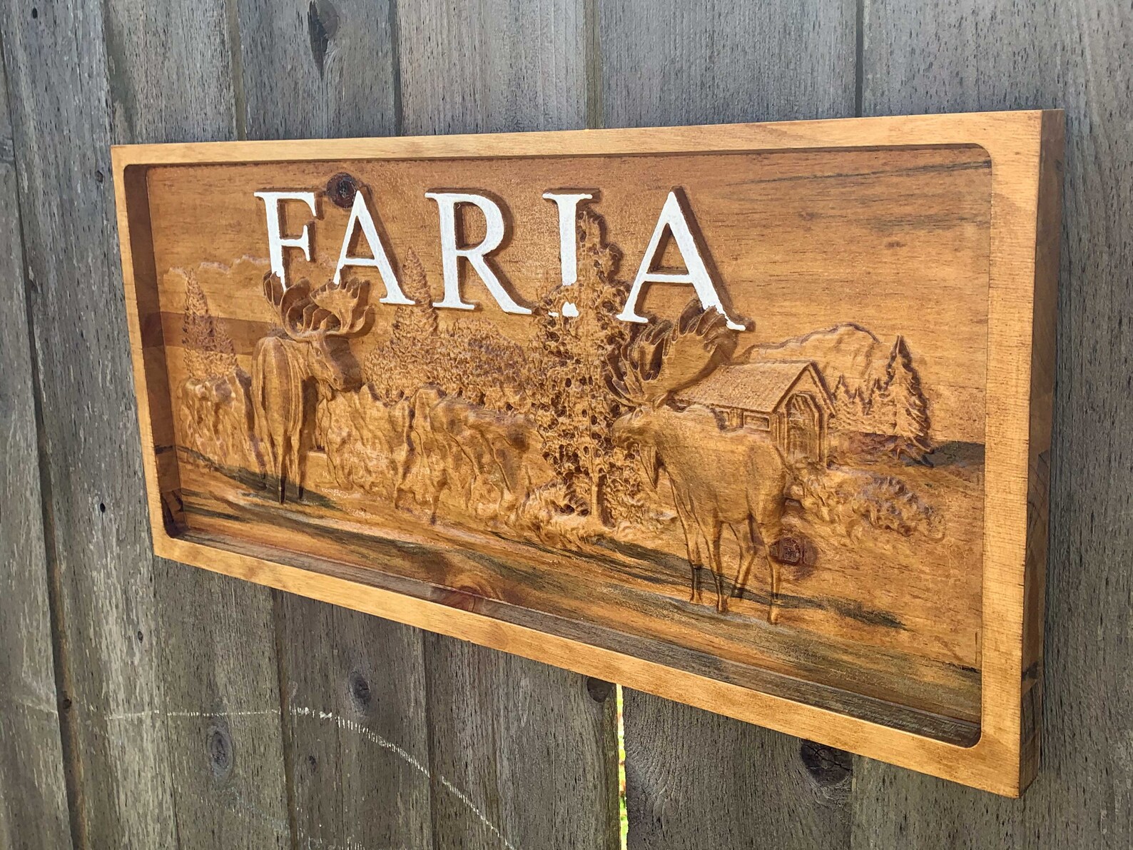 3D Personalized Cabin Scenery Sign Family Name Signs Moose - Etsy