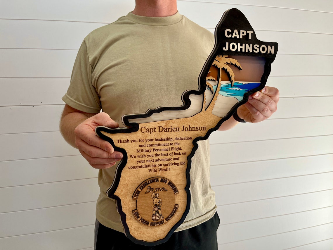 Guam Map Wood Plaque: Layered 3D Military Gift Coworker Going Away Gift ...