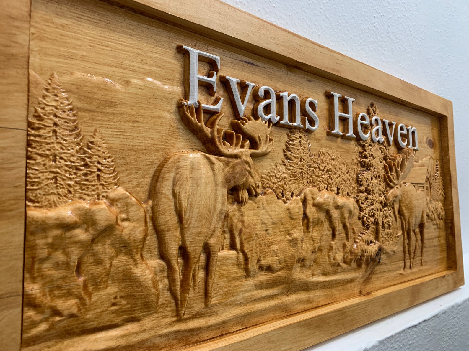 3D Personalized Cabin Scenery Sign Family Name Signs Moose | Etsy