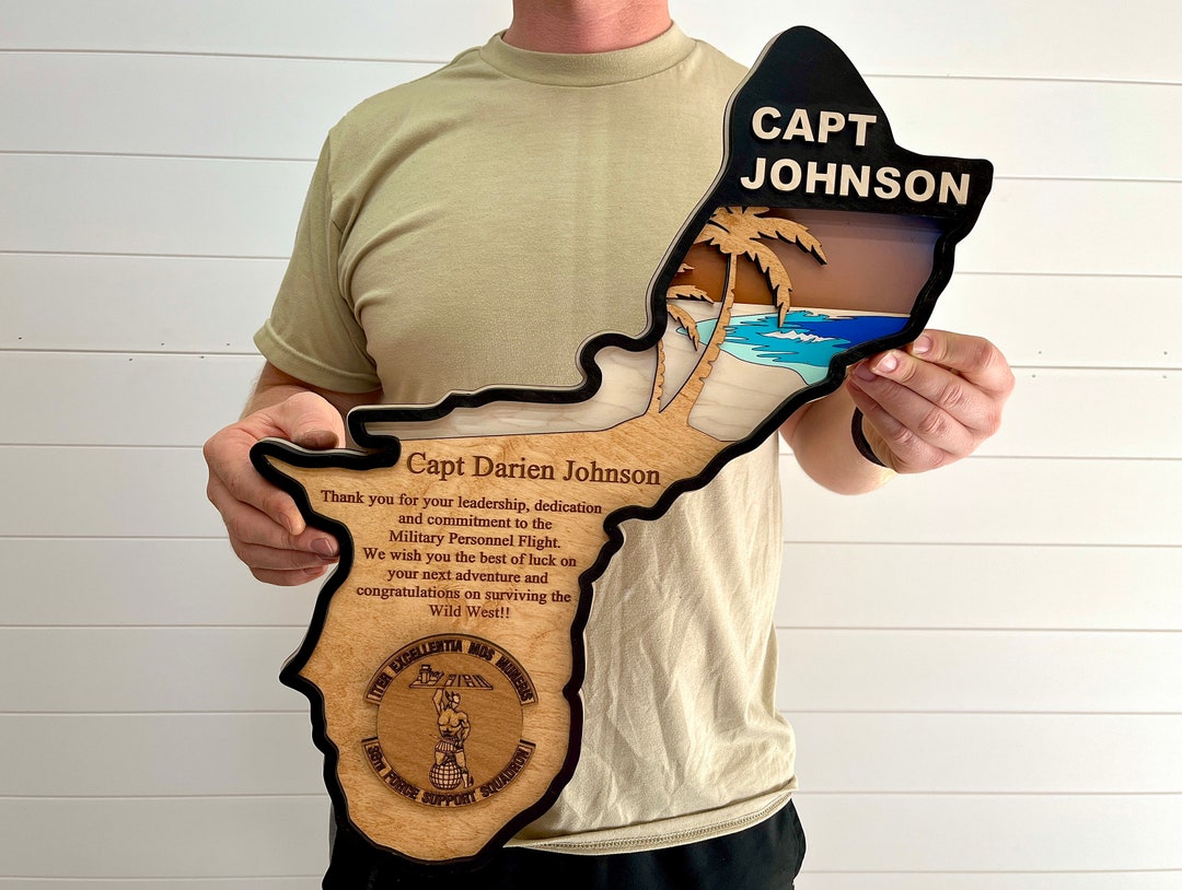 Guam Map | Layered Wood Landscape Custom Plaque | Military Gift Award ...