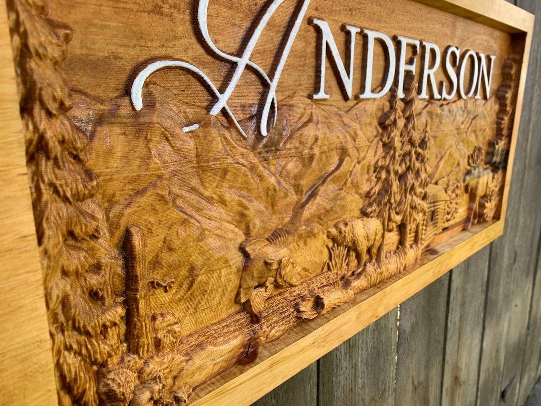 3D Personalized Mountain Scenery Wedding Sign Family Name Cabin Signs ...