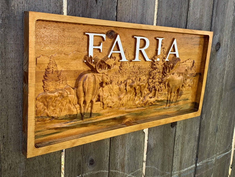 3D Personalized Cabin Scenery Sign Family Name Signs Moose - Etsy