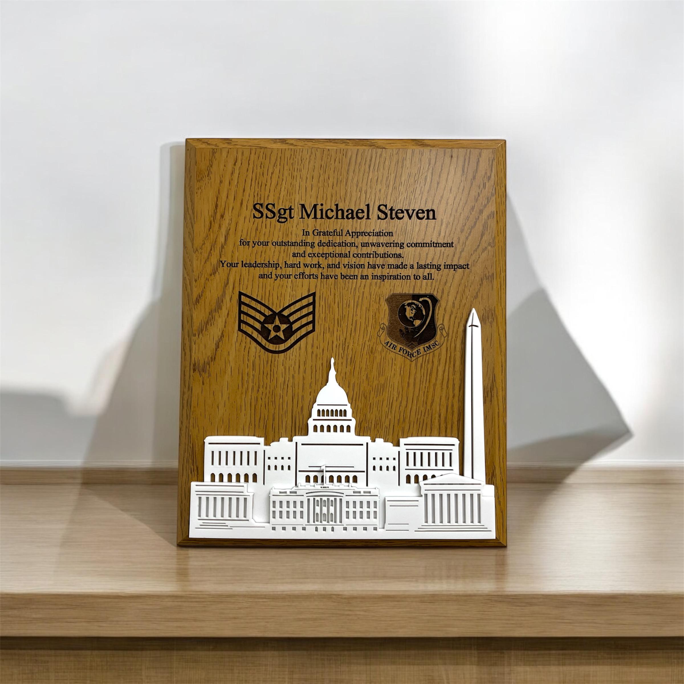 Washington DC Oak Plaque | DC Skyline | Military Award | Boss ...
