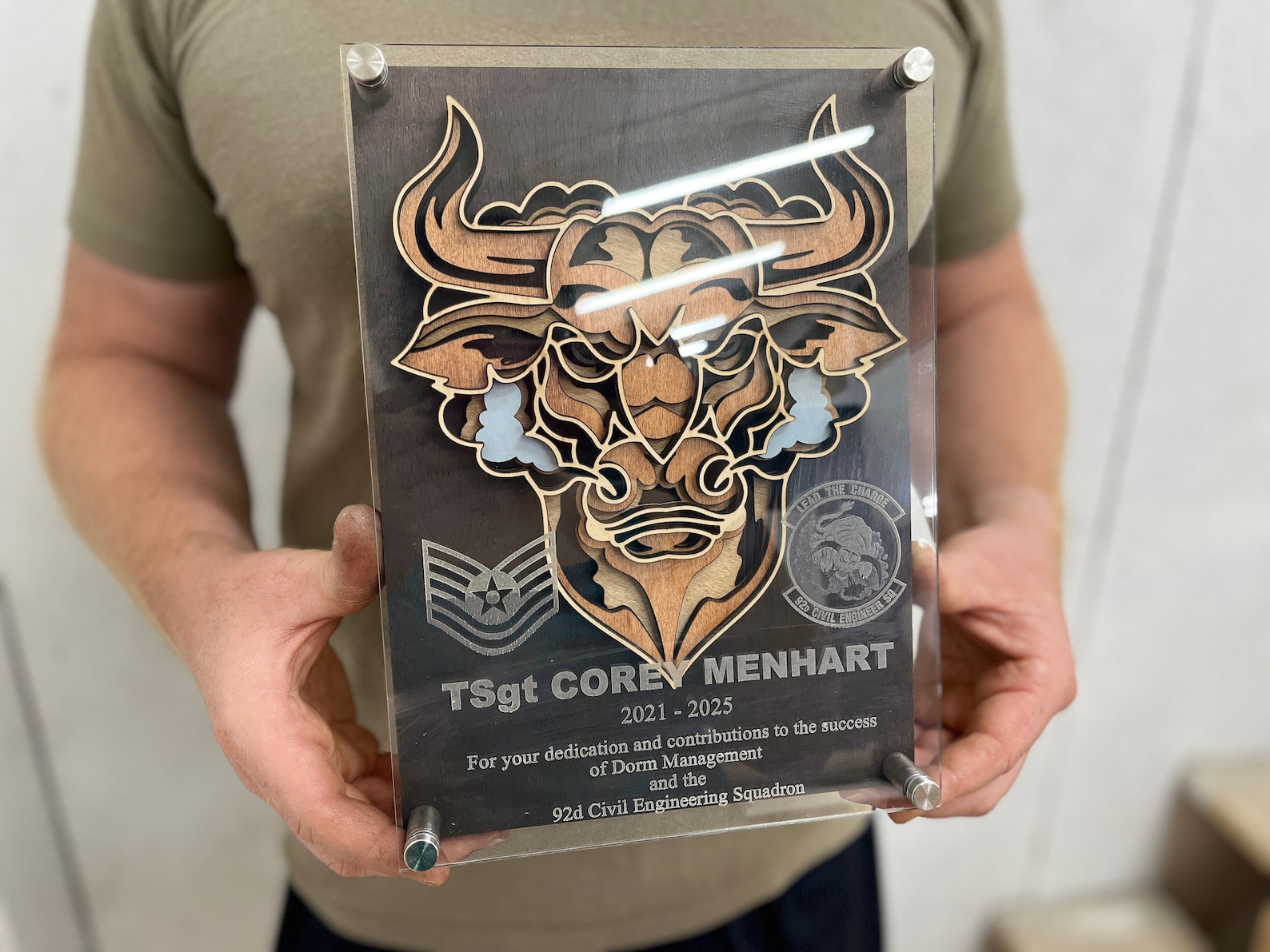 Layered Wood Acrylic Bull Plaque: Personalized Military Plaque - Etsy