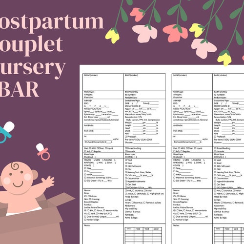 Mom Baby Couplet Postpartum Nursing Report Sheet SBAR Bedside - Etsy