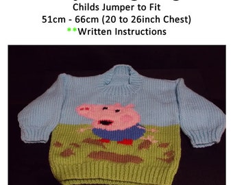 Peppa and George Pig Sweater Jumper Pullover Pattern PDF - Etsy