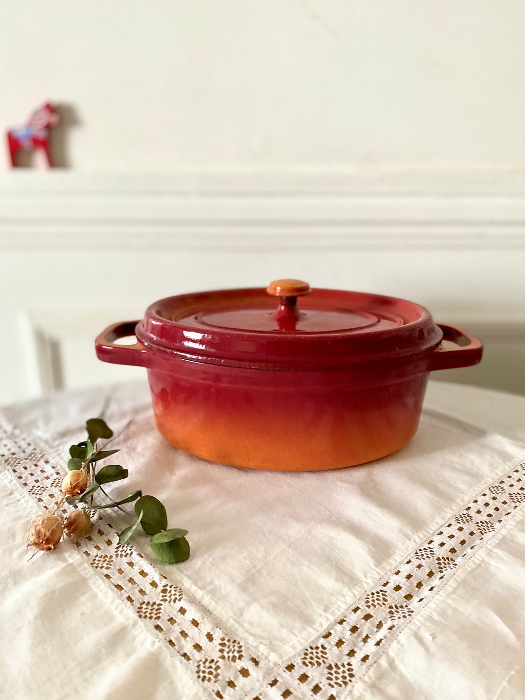 Staub Vintage Orange-red Oval Cast Iron Casserole Dish - Etsy