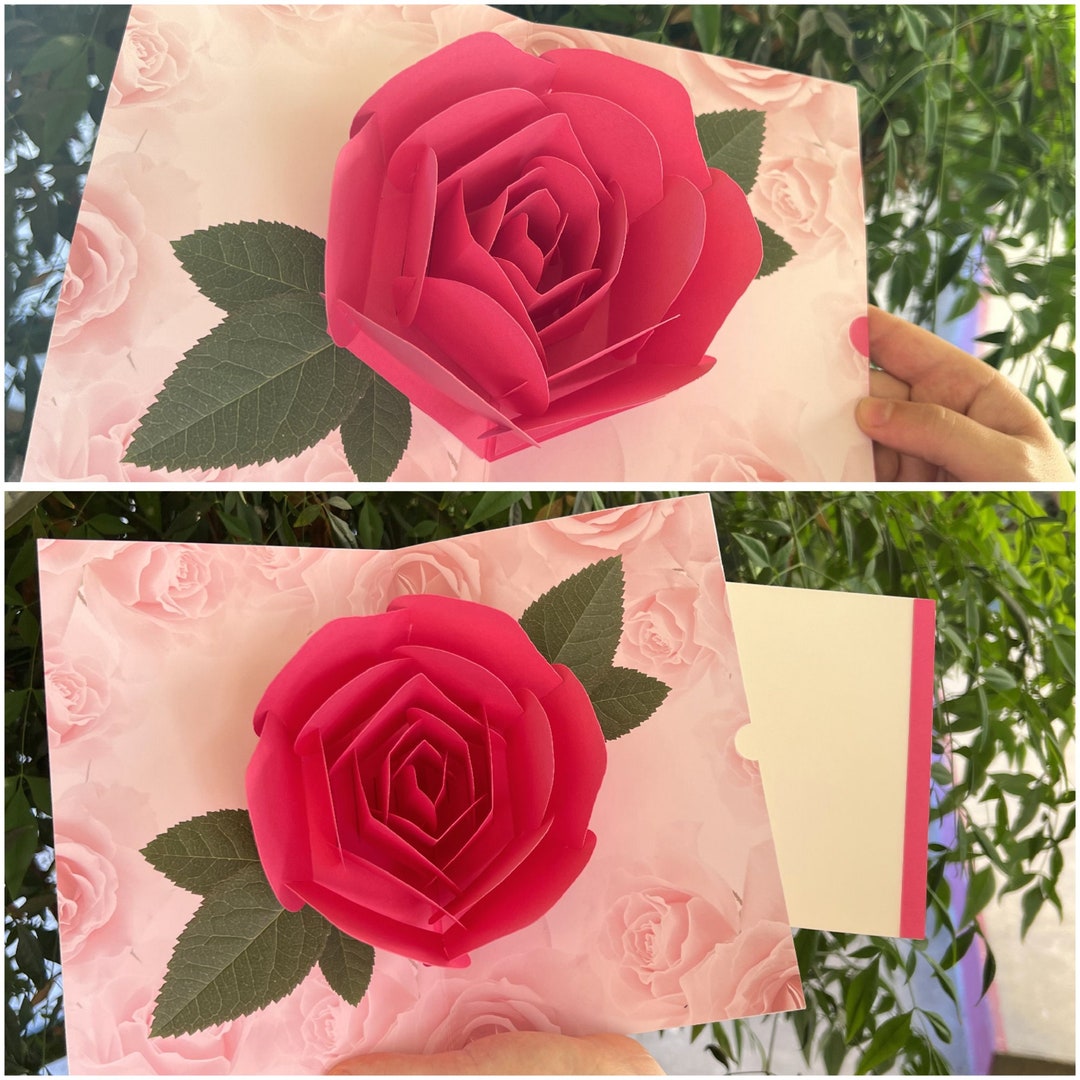 3D Pink Rose Pop up Greeting Card - Etsy